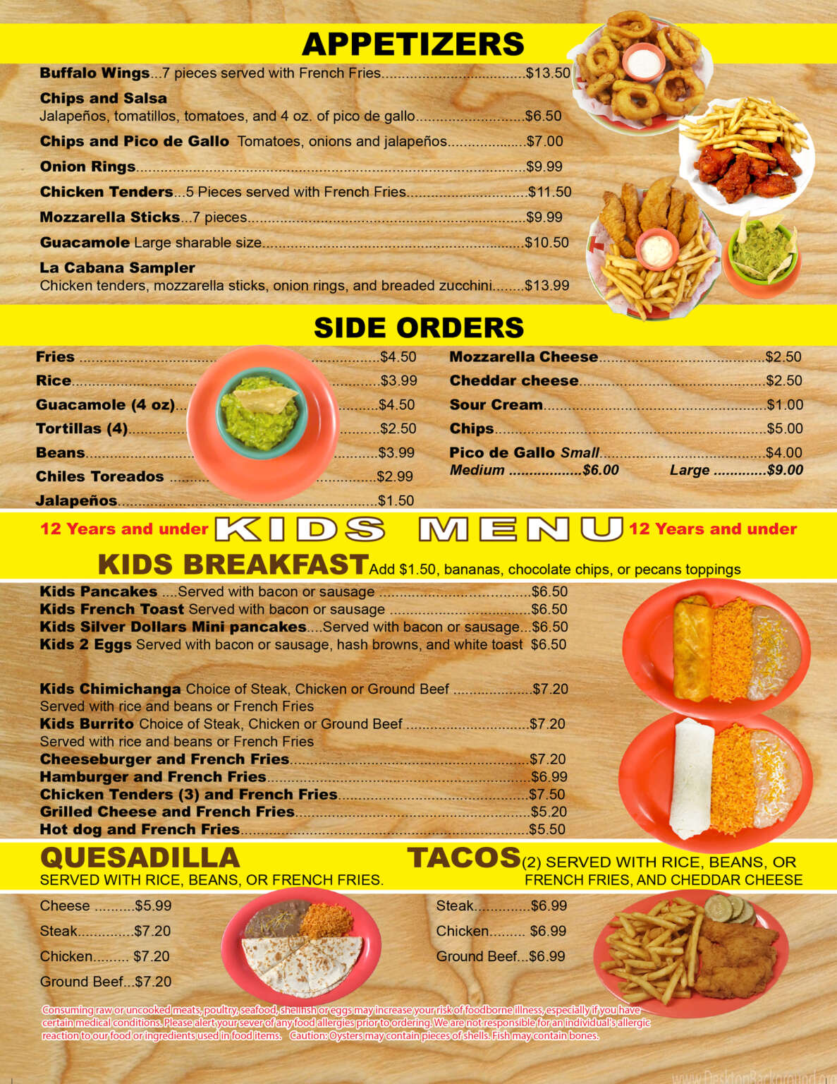 Menu – Appetizers Side Orders Kids Menu - La Cabana