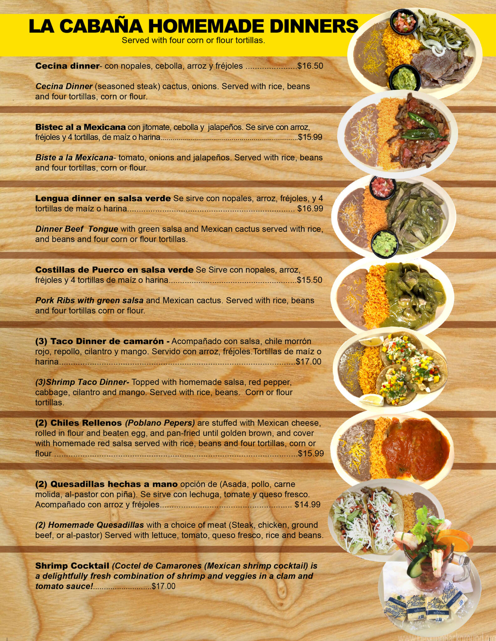 Menu – Homemade Dinners - La Cabana